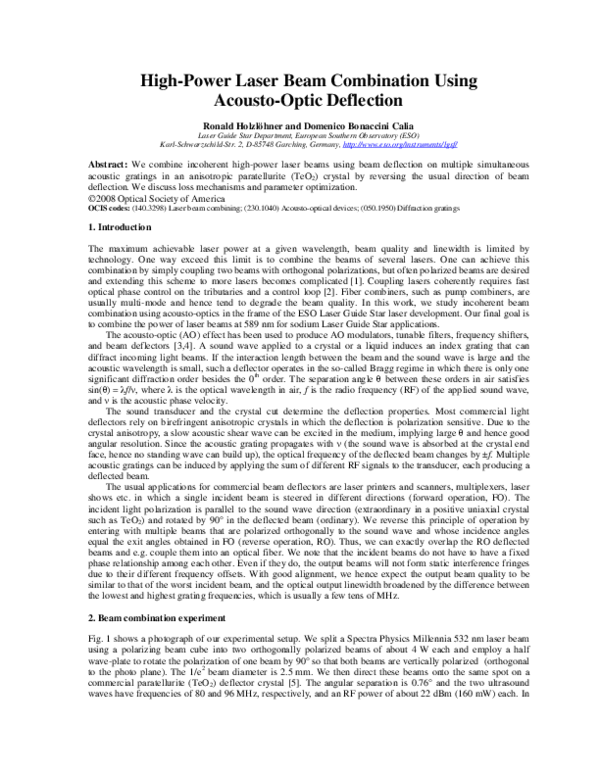(PDF) High-Power Laser Beam Combination Using Acousto-Optic Deflection
