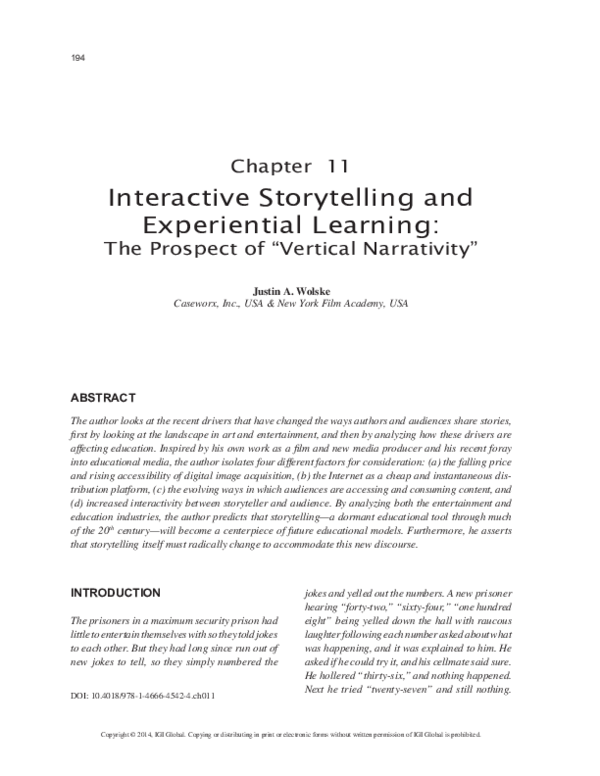 (PDF) Interactive Storytelling and Experiential Learning