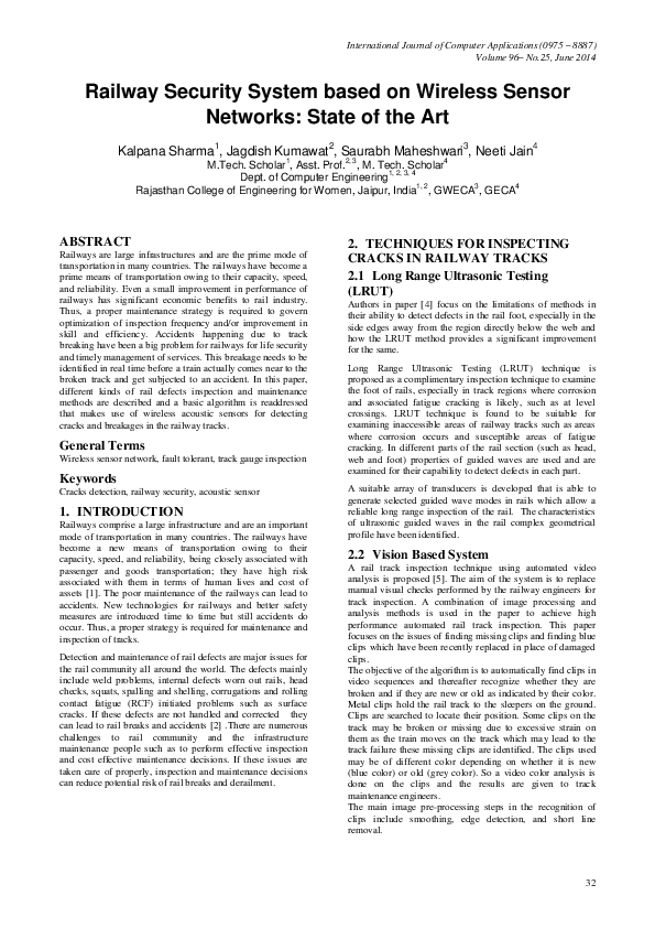 (PDF) Railway Security System based on Wireless Sensor Networks: State of the Art