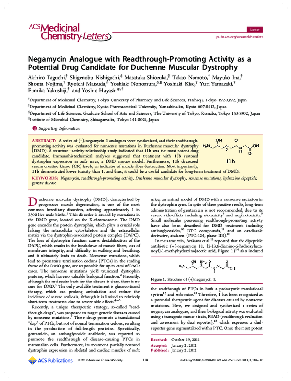 (PDF) Negamycin Analogue with Readthrough-Promoting Activity as a ...