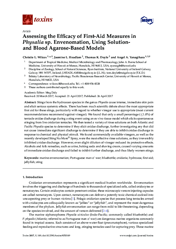 (PDF) Assessing the Efficacy of First-Aid Measures in Physalia sp ...