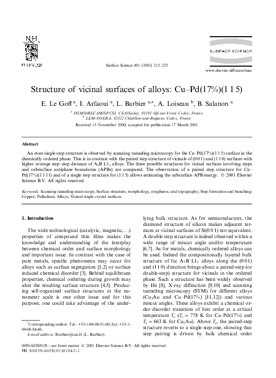 (PDF) Structure of vicinal surfaces of alloys: Cu–Pd(17%)(115)