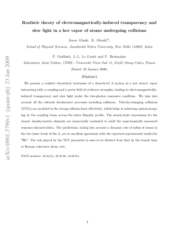 (PDF) Realistic theory of electromagnetically induced transparency and ...