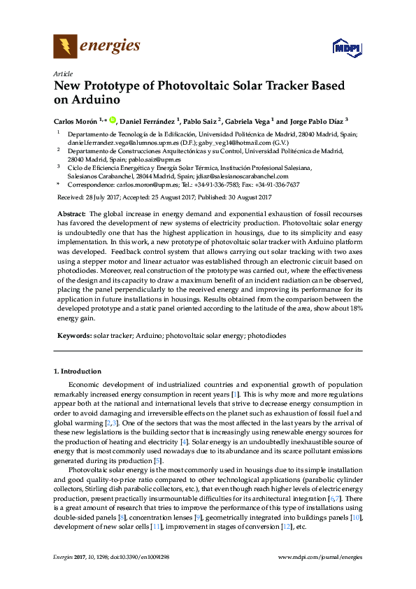 (PDF) New Prototype of Photovoltaic Solar Tracker Based on Arduino