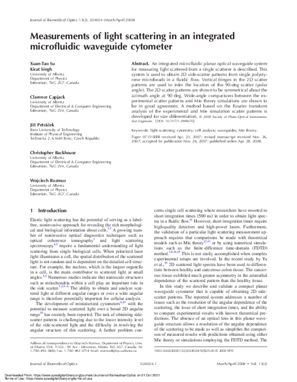 (PDF) Measurements of light scattering in an integrated microfluidic ...