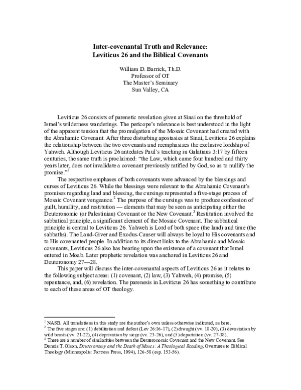 (PDF) Inter-covenantal truth and relevance : Leviticus 26 and the ...