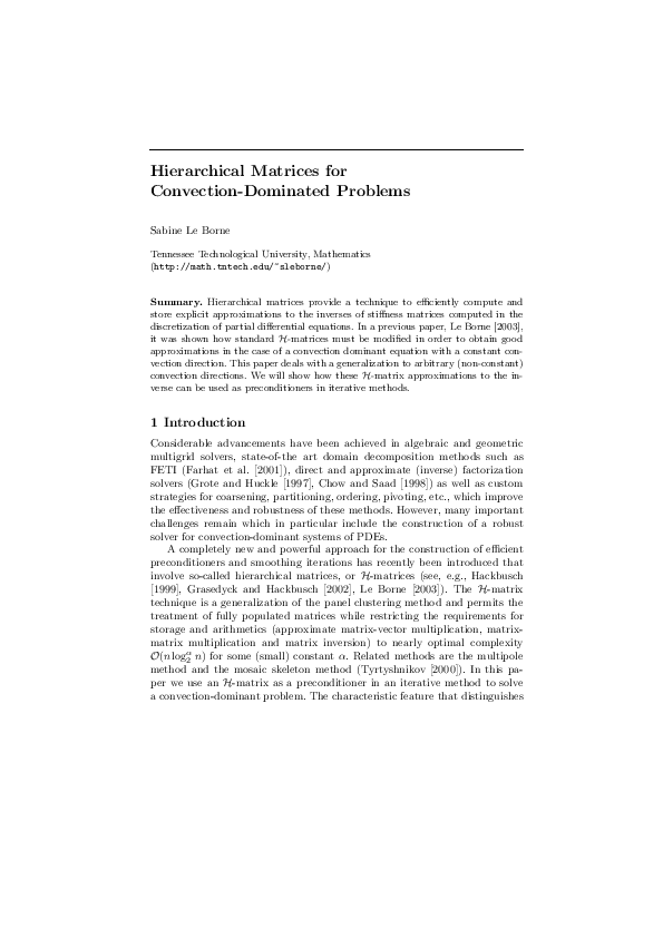 (PDF) Hierarchical Matrices for Convection-Dominated Problems