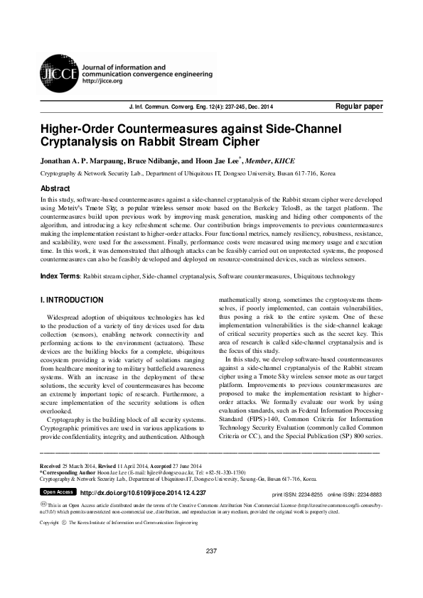 (PDF) Higher-Order Countermeasures against Side-Channel Cryptanalysis ...