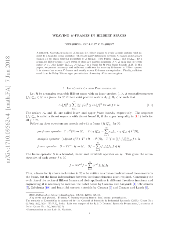 (PDF) Weaving K-Frames in Hilbert Spaces