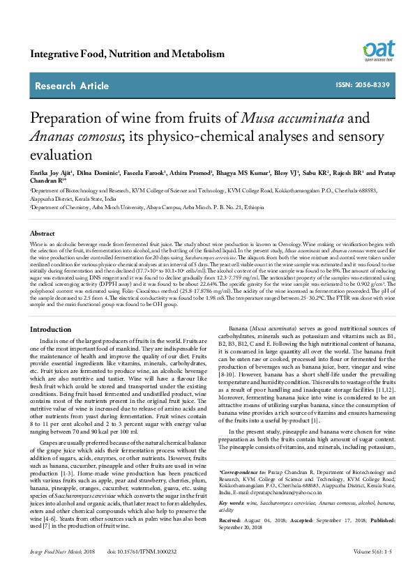 (PDF) Preparation of wine from fruits of Musa accuminata and Ananas ...