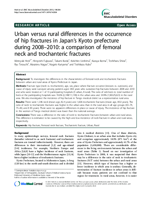 (PDF) Urban versus rural differences in the occurrence of hip fractures ...