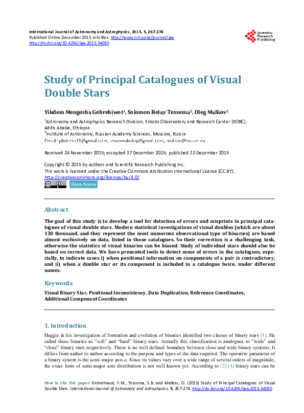 (PDF) Study of Principal Catalogues of Visual Double Stars