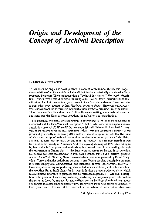 (PDF) Origin and Development of the Concept of Archival Description