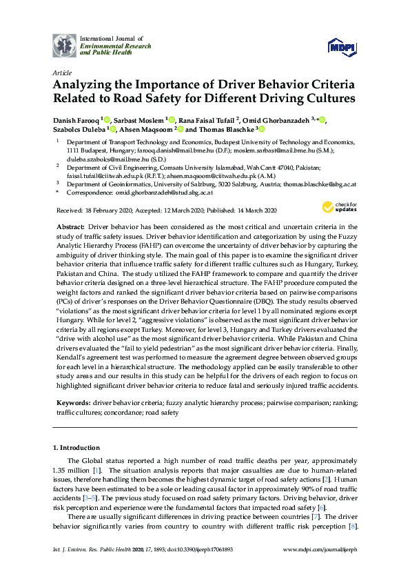 (PDF) Analyzing the Importance of Driver Behavior Criteria Related to ...