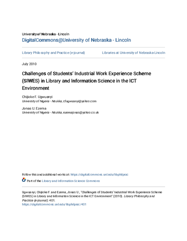 (PDF) Challenges of Students’ Industrial Work Experience Scheme (SIWES ...