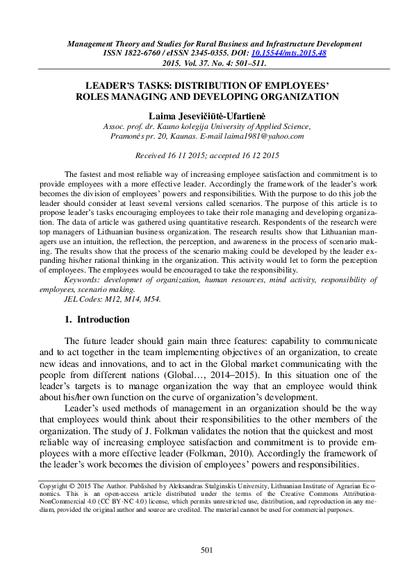 (PDF) Leader’s tasks: distribution of employees’ roles managing and ...