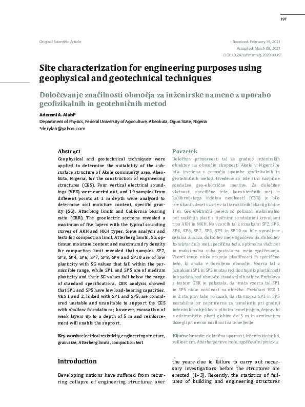 (PDF) Site characterization for engineering purposes using geophysical and geotechnical techniques