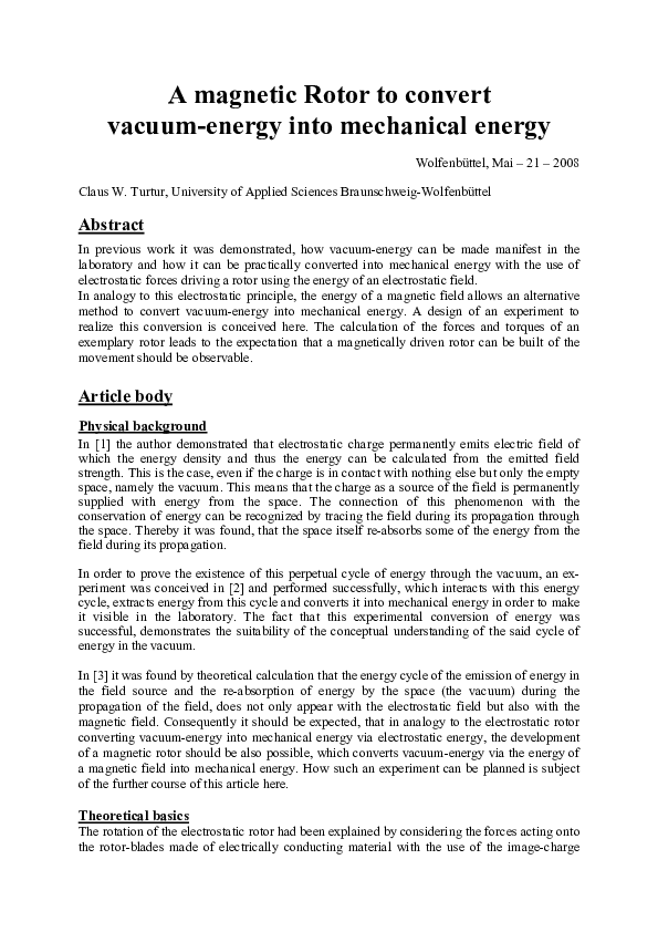 (PDF) A magnetic Rotor to convert vacuum-energy into mechanical energy