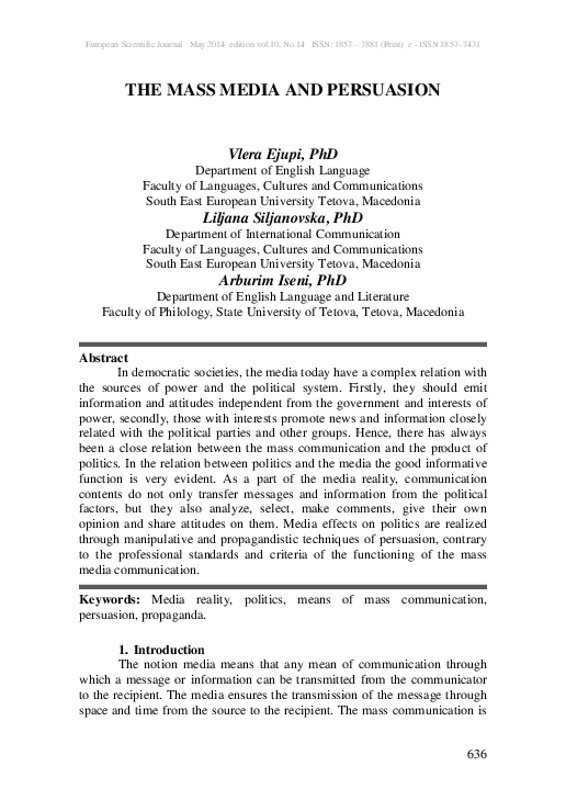(PDF) The Mass Media and Persuasion