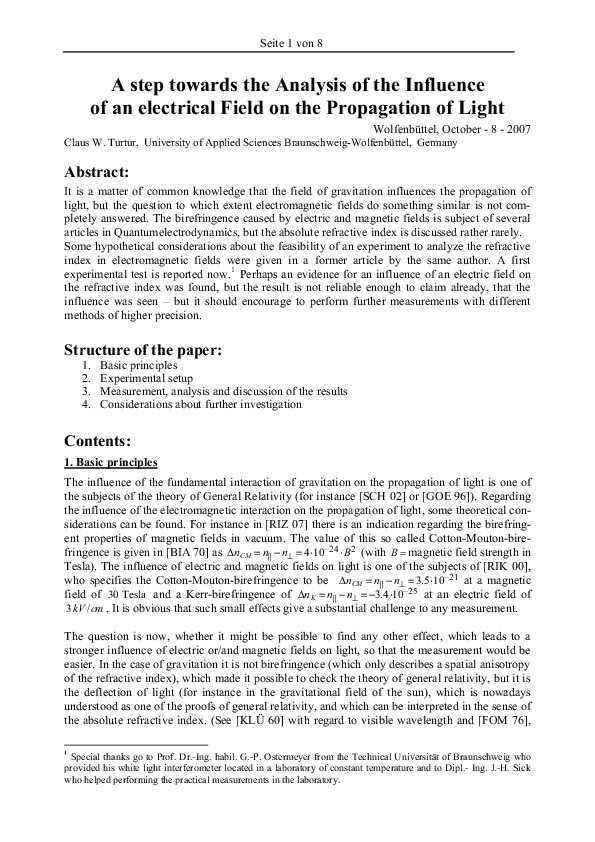 (PDF) A step towards the Analysis of the Influence of an electrical ...