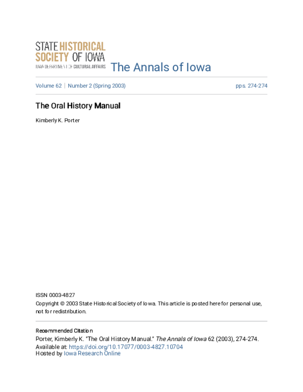 (PDF) The Oral History Manual