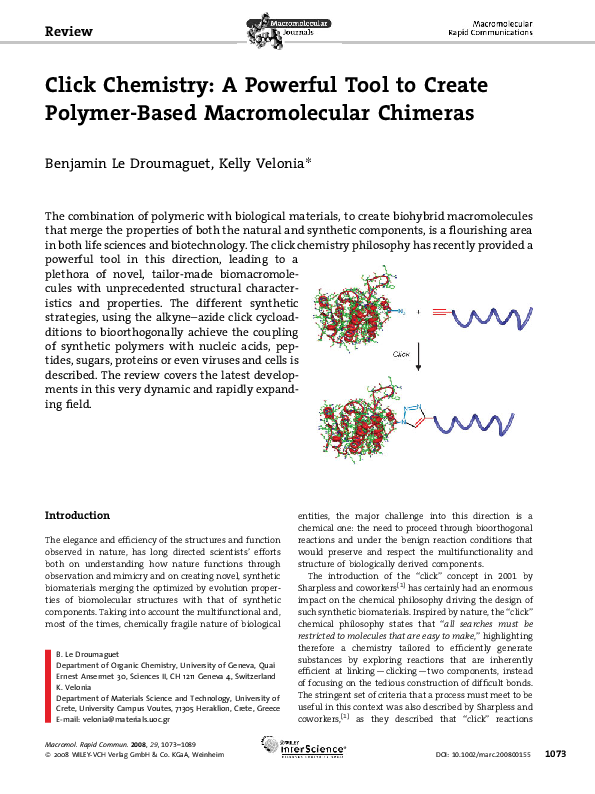 (PDF) Click Chemistry: A Powerful Tool to Create Polymer‐Based ...