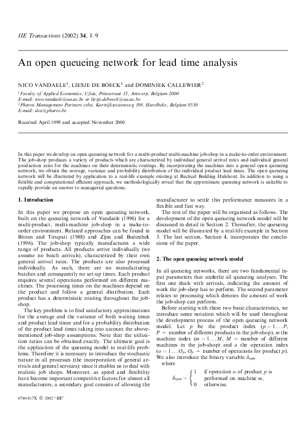(PDF) An open queueing network for lead time analysis