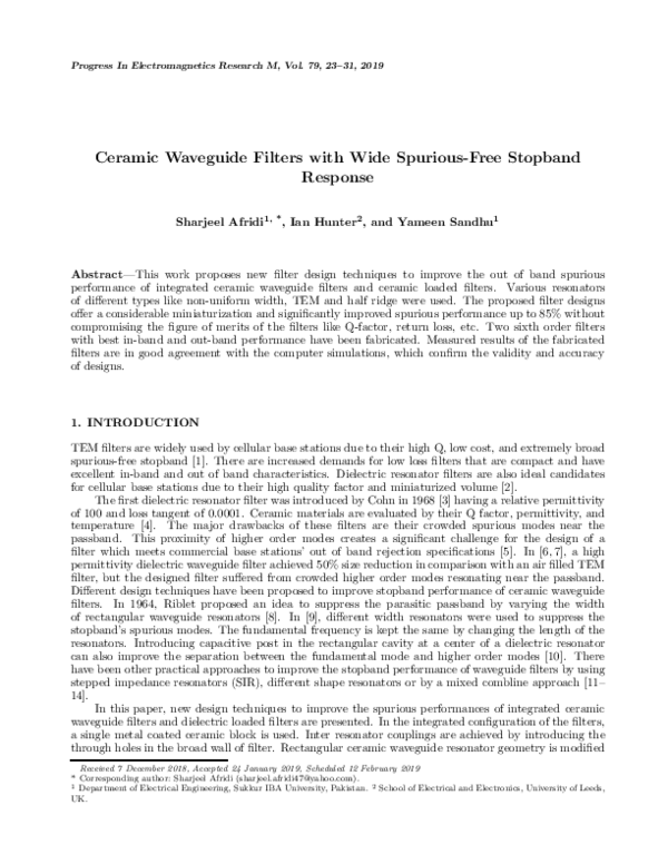 (PDF) Ceramic Waveguide Filters with Wide Spurious-Free Stopband Response