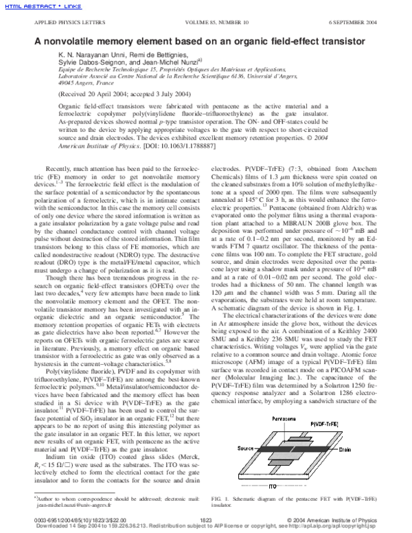 (PDF) A nonvolatile memory element based on an organic field-effect ... (PDF) A nonvolatile memory element based on an organic field-effect ...
