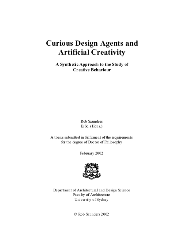 (PDF) Curious Design Agents and Artificial Creativity | Rob Saunders ...