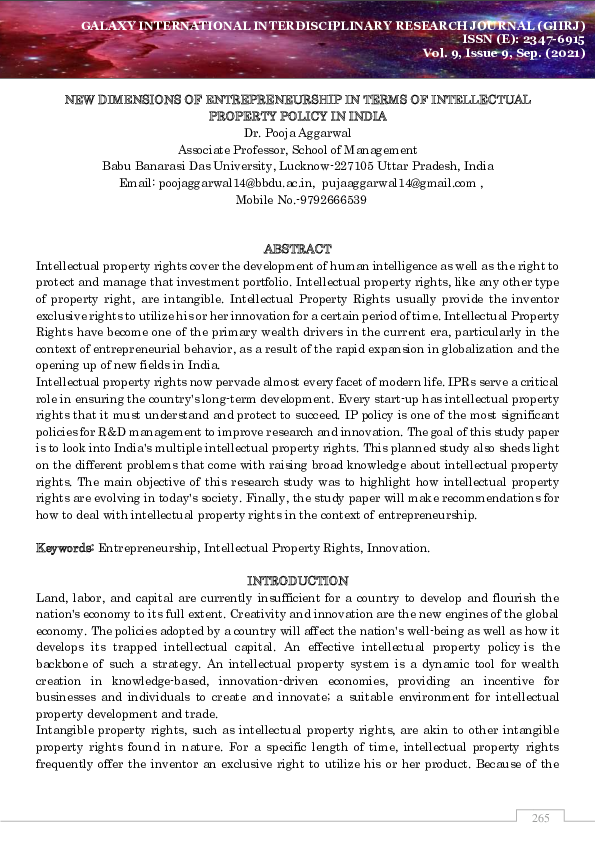 (PDF) NEW DIMENSIONS OF ENTREPRENEURSHIP IN TERMS OF INTELLECTUAL ...