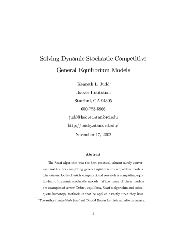 (PDF) 3 Solving Dynamic Stochastic Competitive General Equilibrium Models