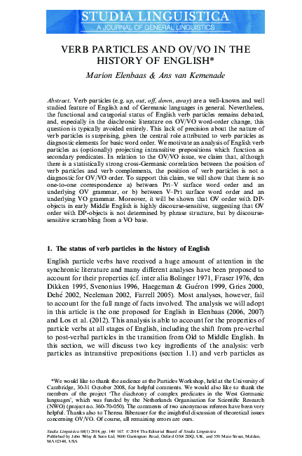 (PDF) Verb particles and OV/VO in the history of English