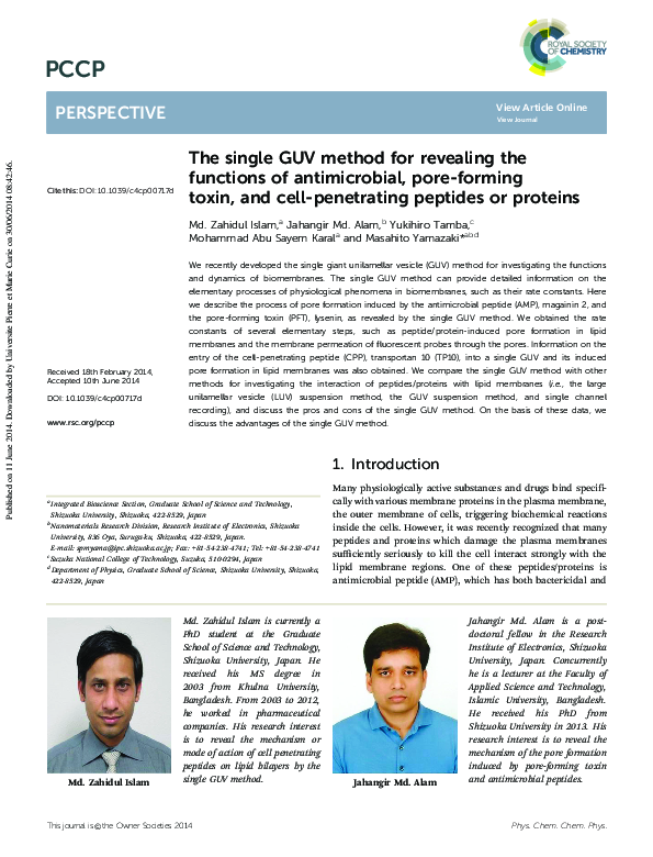 (PDF) The single GUV method for revealing the functions of ...