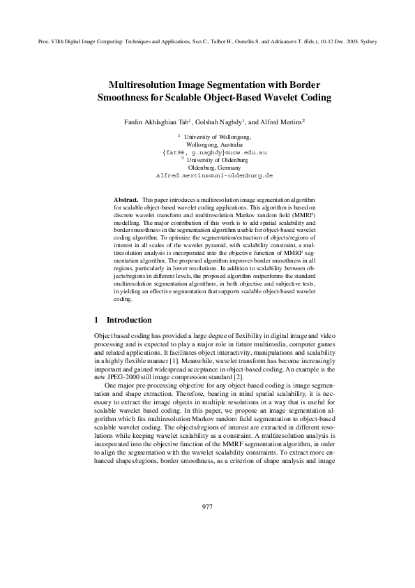 Pdf Multi Resolution Image Segmentation With Border Smoothness For