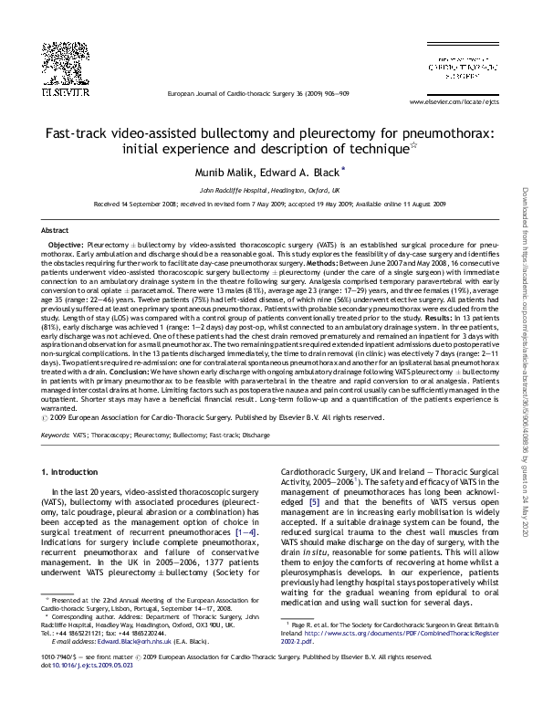 (PDF) Fast-track video-assisted bullectomy and pleurectomy for ...