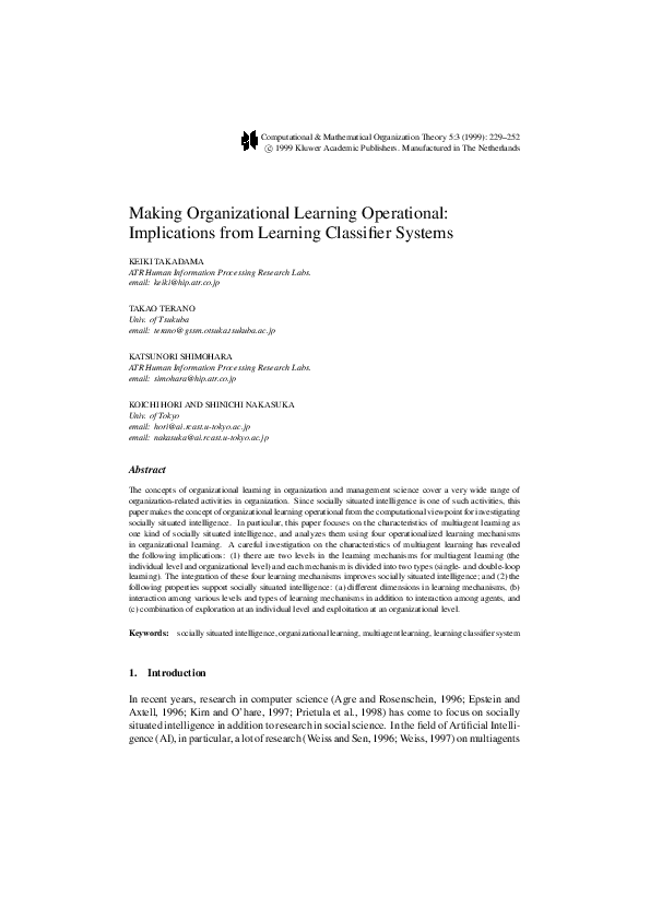 (PDF) Making Organizational Learning Operational: Implications from ...