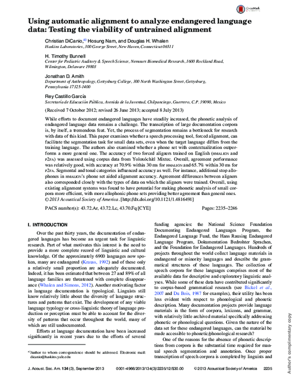 (PDF) Forced Alignment for Endangered Language Data