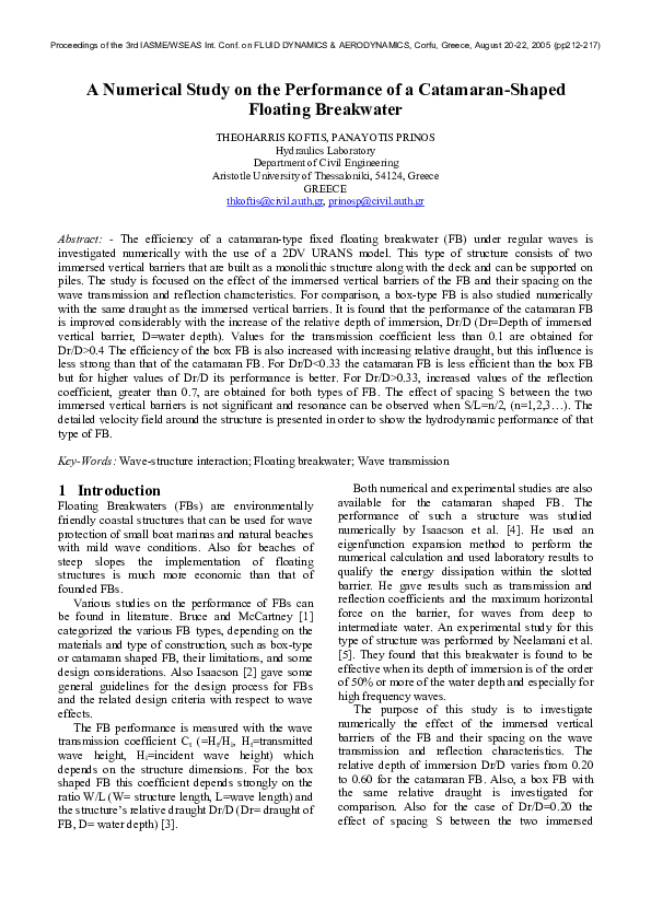 (PDF) A Numerical Study on the Performance of a Catamaran-Shaped ...