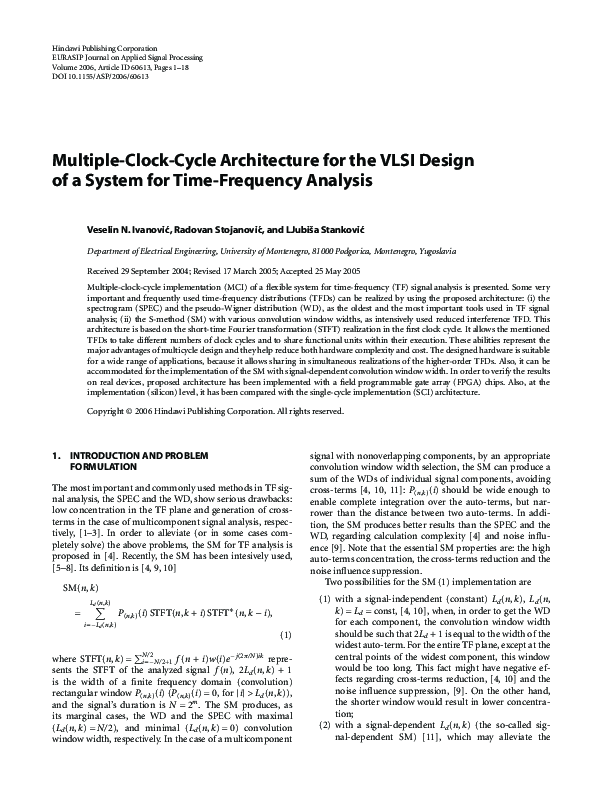 Pdf Multiple Clock Cycle Architecture For The Vlsi Design Of A System For Time Frequency Analysis