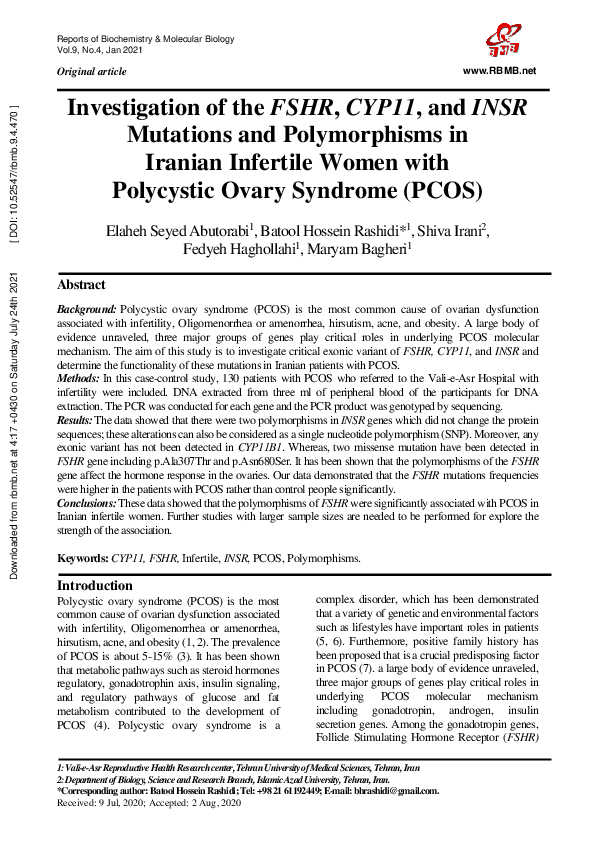 (PDF) Investigation of the FSHR, CYP11, and INSR Mutations and ...