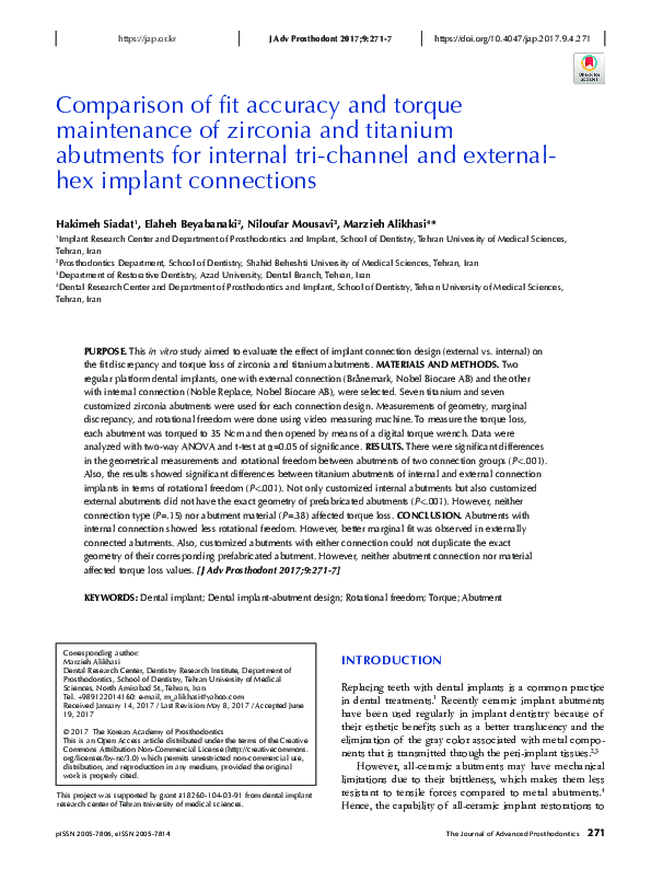 (PDF) Comparison of fit accuracy and torque maintenance of zirconia and ...