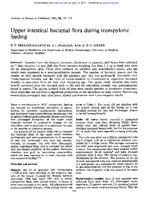 (PDF) Upper intestinal bacterial flora during transpyloric feeding