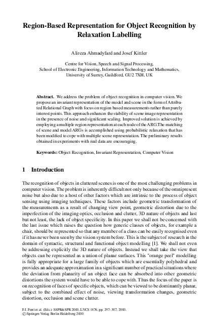 (PDF) Region-Based Representation for Object Recognition by Relaxation ...