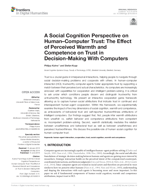 (PDF) A Social Cognition Perspective on Human–Computer Trust: The ...