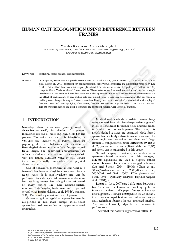 (PDF) Human Gait Recognition using Difference Between Frames