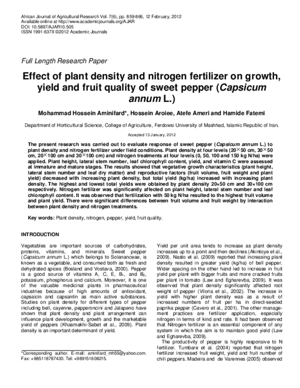 (PDF) Effect of plant density and nitrogen fertilizer on growth, yield ...
