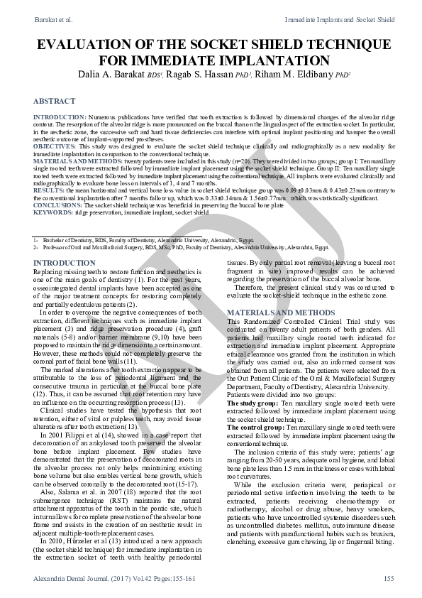 (PDF) Evaluation of the Socket Shield Technique for Immediate Implantation