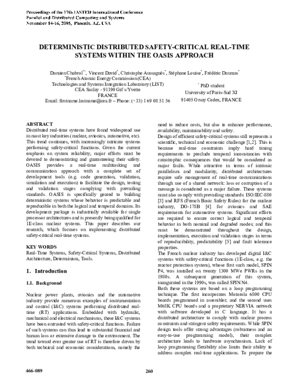 (PDF) Deterministic distributed safety-critical real-time systems within the OASIS approach