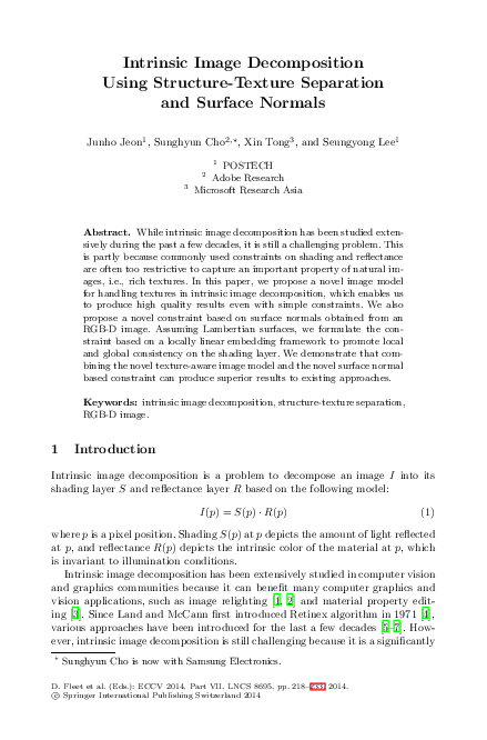 Pdf Intrinsic Image Decomposition Using Structure Texture Separation And Surface Normals